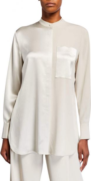 Co - Satin & Georgette Banded Neck Shirt