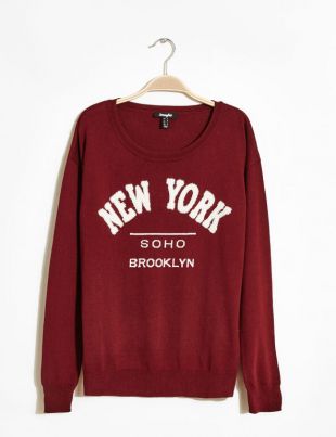 Jennyfer - pull imprimé new york bordeaux