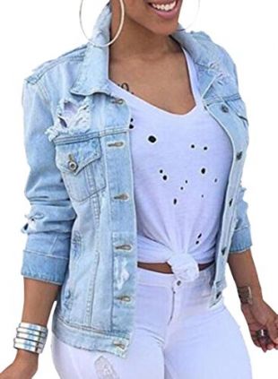 otw-women - Plus Size Ripped Distressed Denim Jean Jacket Coat