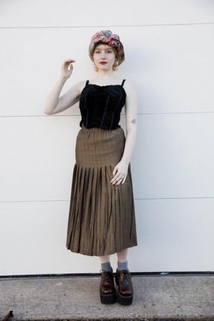 Unbranded - vintage bronze foncé vert plissé taille de chute jupe ...