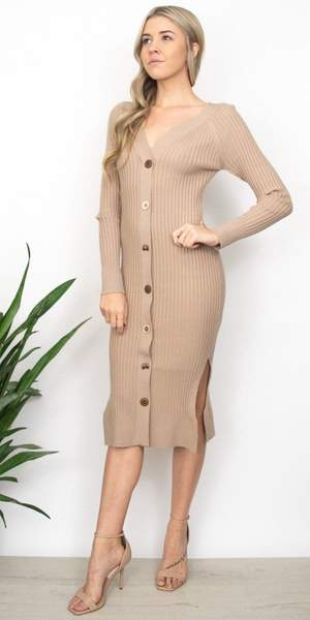 Moon River - Ribbed Knit Button Down Dress