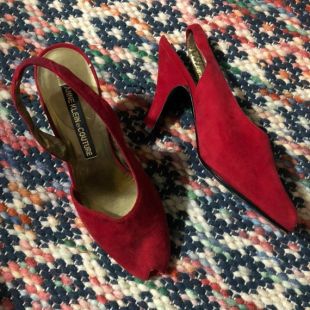 Unbranded - Années 1980 ne 40s daim rouge en daim en arrière peep toe ...