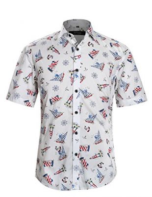 aptro - APTRO Men's Short Sleeve Sail Boat Printing Casual Button Down ...