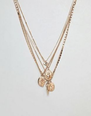 Asos - Collier multi-rangs avec pendentifs variés - Doré