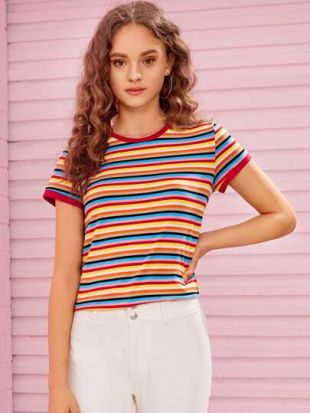 romwe - Striped Ringer Tee