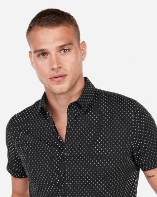 express - Slim Wrinkle-Resistant Micro Print Short Sleeve Performance Shirt