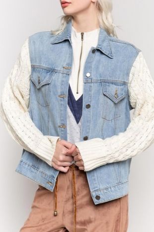 Pol Clothing - Denim Jacket Sweater Sleeve