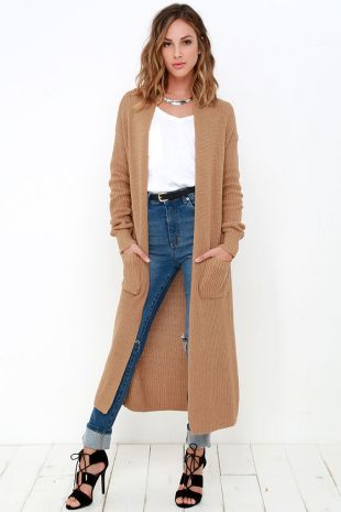 Lulus - Long Cardi­gan in Camel