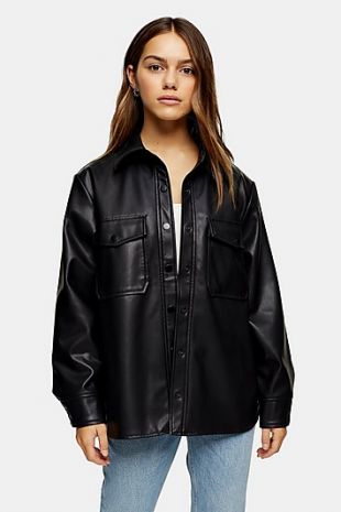 Topshop - Black Faux Leather PU Oversized Shacket