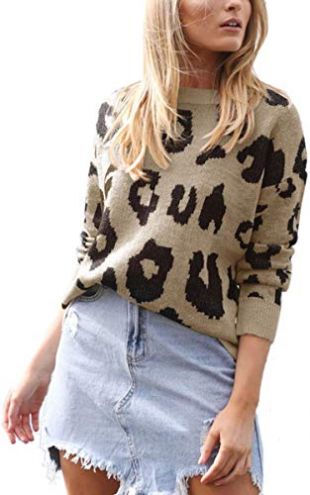 angashion - Leopard Print Knitted Pullover Sweater