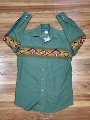 Wrangler - Wrangler Long Sleeve Green Pearl Snap Aztec Shirt Mens ...