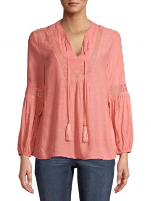 Como Blu - Coral Tassel Peasant Blouse