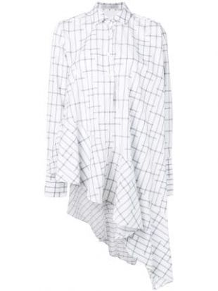 palmer//harding - White Check Asymmetric Ruffle Shirt