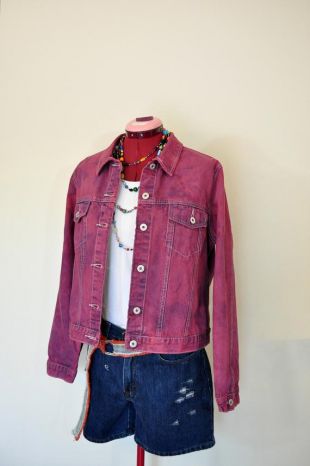 Unbranded - Red Large Denim JACKET - Red Wine Dyed Upcycled Faded Glory ...
