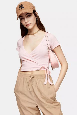Topshop - Top Cache-Cœur Style Ballet Blanc Côtelé