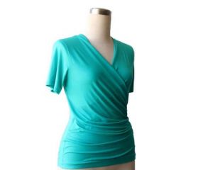 Unbranded - Short sleeve wrap top, Wrap top for women, Cyan top, wrap ...