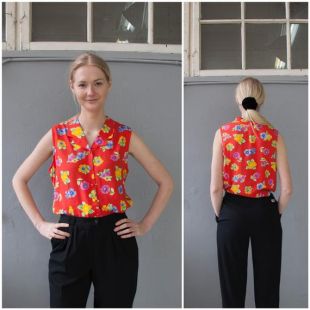Unbranded - vintage 90s Floral Top Womens L Crop Top Colorful Cropped ...