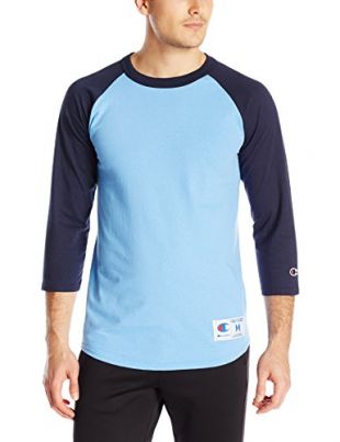 Champion - Champion Men's Raglan Baseball T-Shirt, Light Blue/Navy