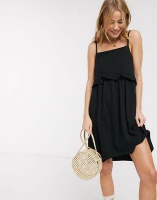 ASOS DESIGN - Square neck frill seam mini sundress in black