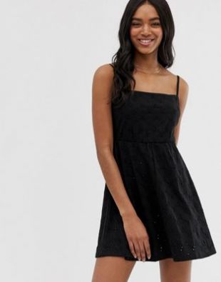 ASOS DESIGN - Square neck broderie sundress in black