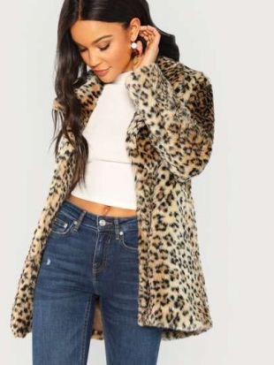 Shein - Leopard Print Fuzzy Coat