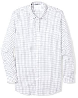 Amazon Essentials - Men's Slim-Fit Wrinkle-Resistant Long-Sleeve Dress Shirt, Blue Tattersall ...