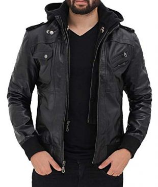 fjackets - Mens Edinburgh Brown Leather Jacket with Hood | RE 1
