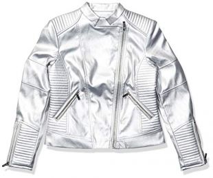 Calvin Klein - Fux Leather Moto Jacket, Silver, Small