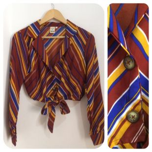 Unbranded - vintage années 1970 Inspiré Cropped Tie Front Blouse UK 10 ...