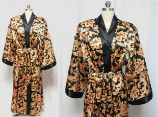 Unbranded - Luxurious Black & Gold Adonna Heavy Satin Peignoir Dressing ...
