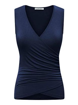 GUBERRY - Navy Shirts for Women Deep V Neck Sleeveless Sexy Cross Wrap ...