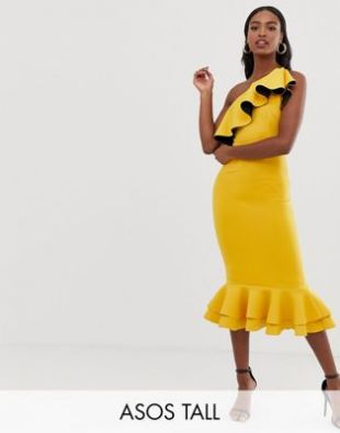 Asos - one shoulder ruffle structured pep hem bodycon dress