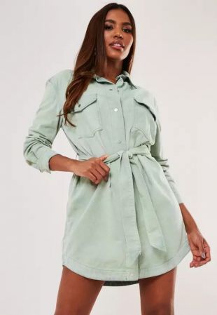 Missguided - robe chemise verte en jean oversize avec ceinture