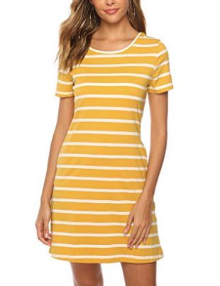 feager - Casual Striped T-Shirt Dresses for Women Criss Cross with ...