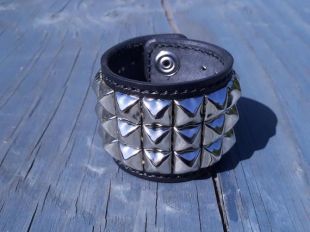 Unbranded - 3-Row Silver Pyramid Stud Cuff With Black Stitching 3-Row ...