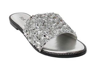 h2k - H2K Womens Glitter Bling Jewel Stone Fancy Slide Flat Low Wedge ...