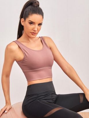 Shein - Scoop Neck Solid Sports Bra