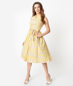 Unique Vintage - Unique Vintage Yellow & Purple Stripe Sleeveless Indy ...