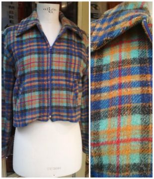 Unbranded - vintage Wool Plaid Cropped Jacket Blue, Rouge, Orange et noir
