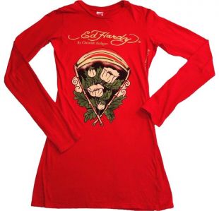 Ed Hardy - Ed Hardy Red Bamboo Stick Tee Shirt Size 0 (XS)