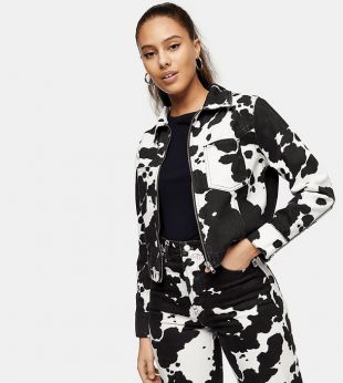 Topshop - Topshop Petite cow print jacket in monochrome