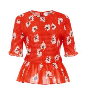 ganni - Red Linaria Floral Print Cotton Blend Top