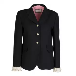 Gucci - Black Silk Wool Ruffled Cuff Detail Blazer