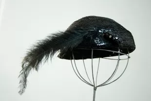 Unbranded - Vintage 1920s black sequins hat, large feather embellished ...