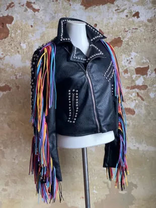 The Cosmo Gypsy - Multi Color Fringe Vegan Leather Jacket