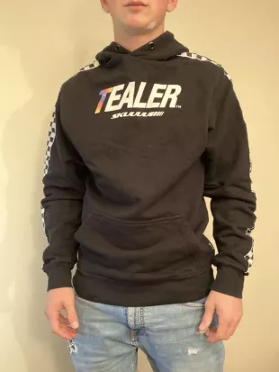 Tealer - Sweat à capuche noir Tealer bandes à carreaux manches