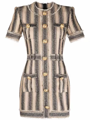 Balmain - Striped Button-Embellished Mini-Dress