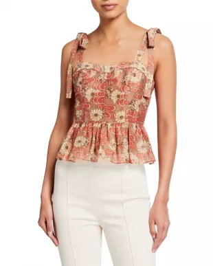 Ulla Johnson - Helia Tie-Shoulder Peplum Top