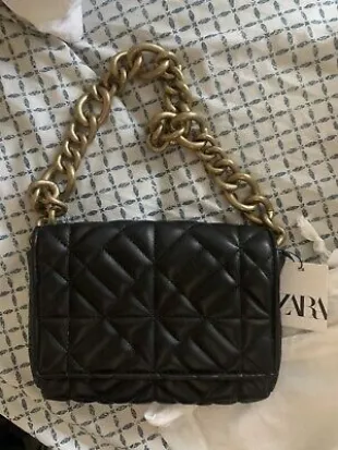 Zara - Quilted Chain Strap Shoulder Bag Black