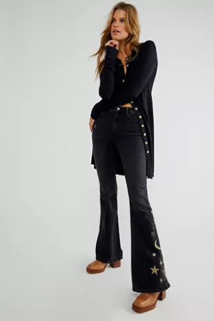 Free People - Free People x Driftwood Farrah Embroidered Flare Jeans